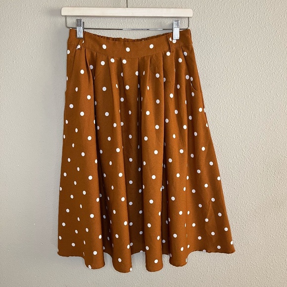 Modcloth | Skirts | Modcloth Size M Brown Polka Dot Midi Skirt With ...